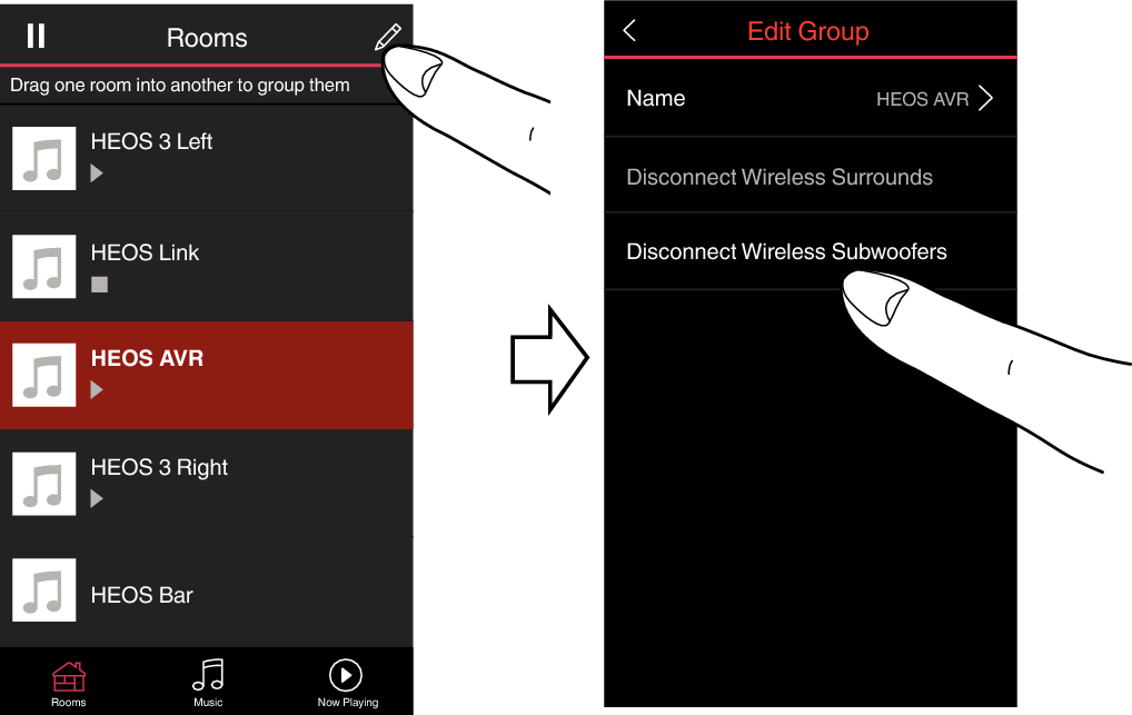 Unpairing HEOS Subwoofer and Surrounds HEOS AVR